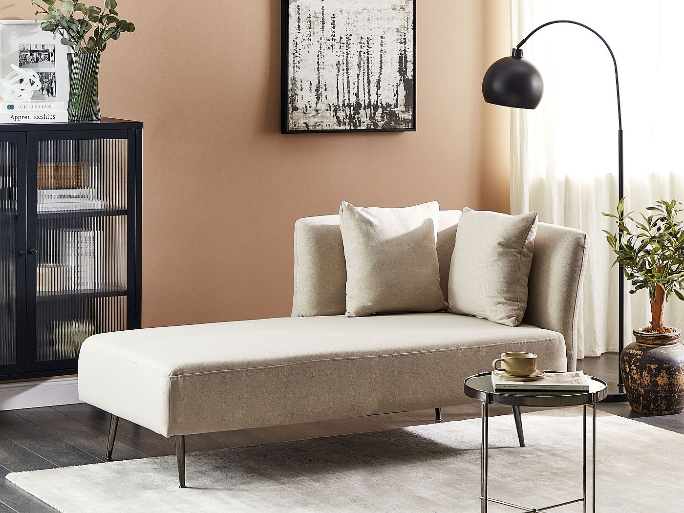 Divan côté droit en tissu beige RIOM