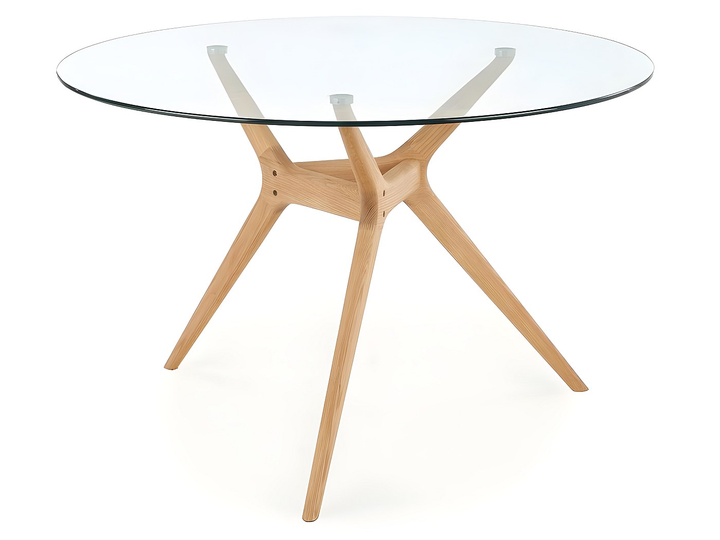 Table à manger ronde en verre 120cm et pied chêne KANDRA