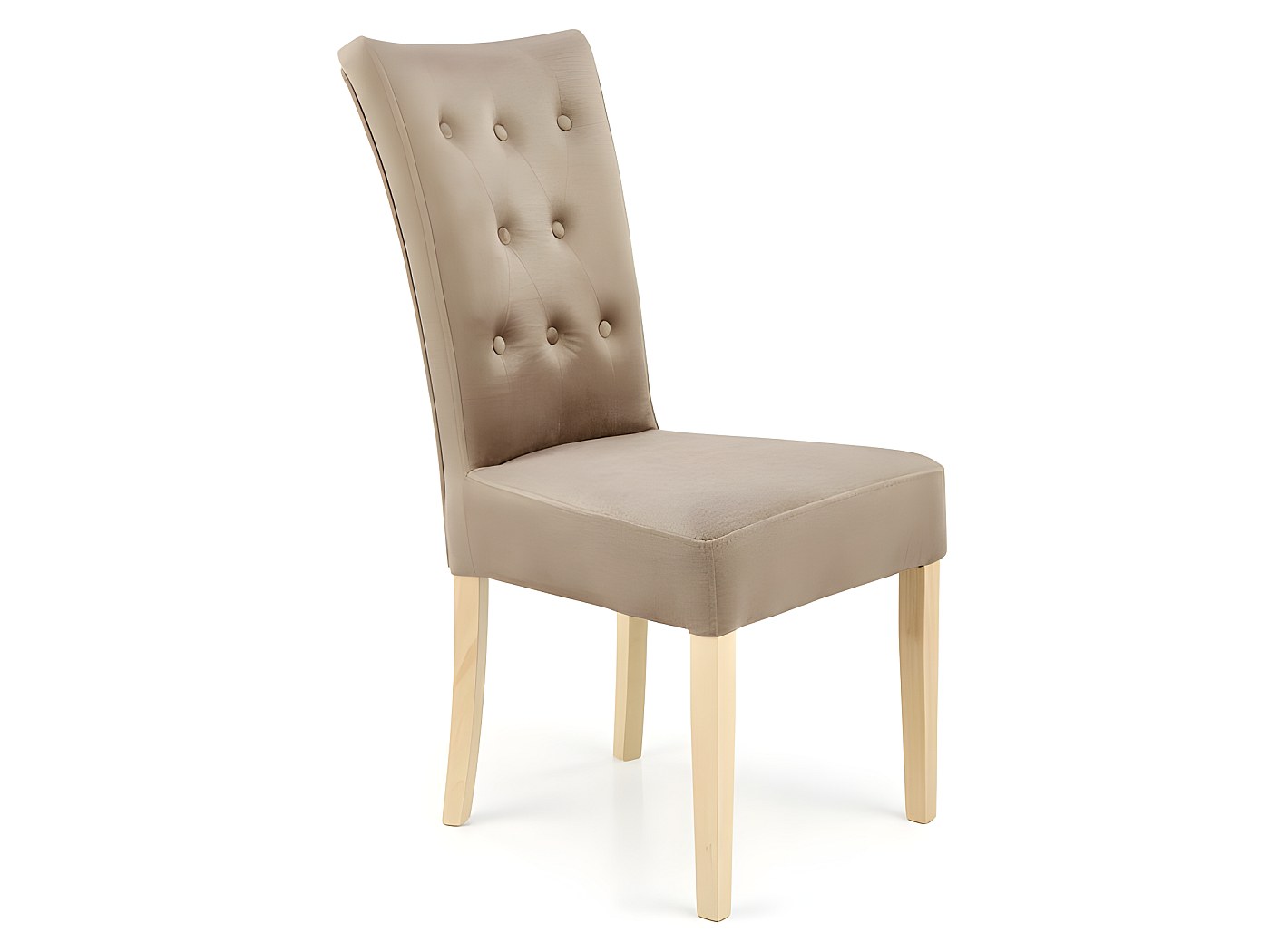 Chaise de salle à manger en velours beige et bois massif Yanis