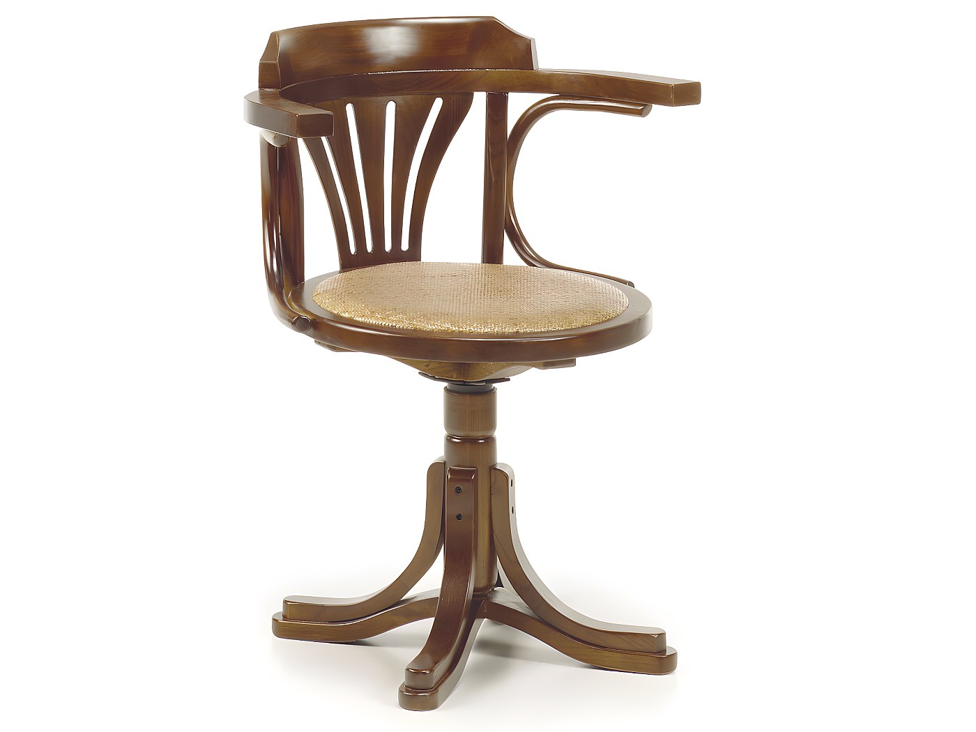 STAR - Chaise rotative en bois de chêne marron et rotin beige