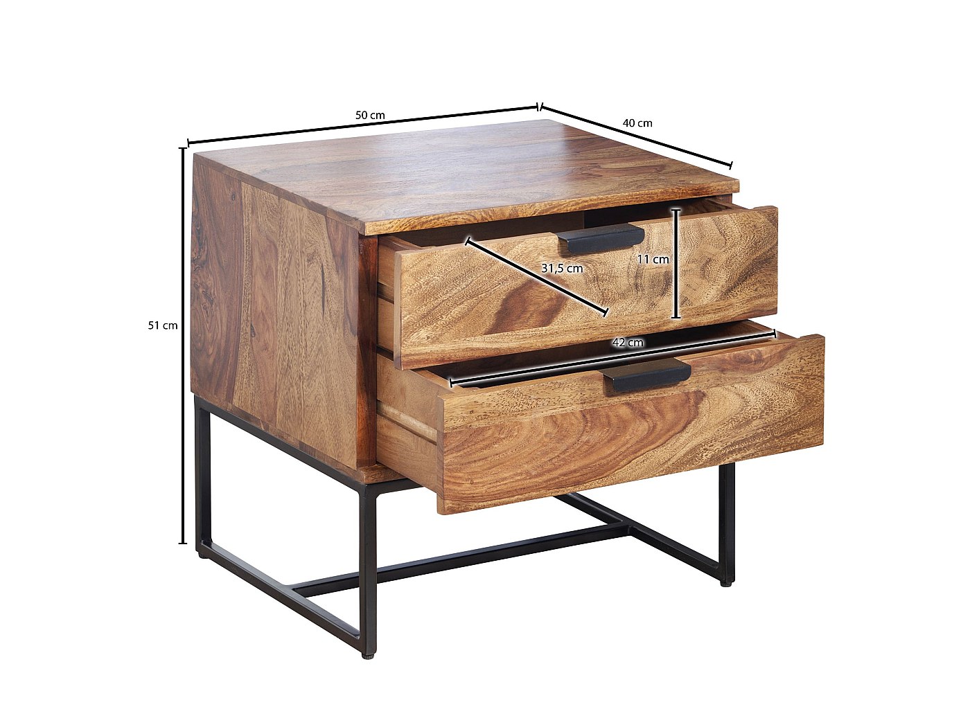 Comodino da Letto 50x40x51 cm Legno Massello Consolle Notturna Alto