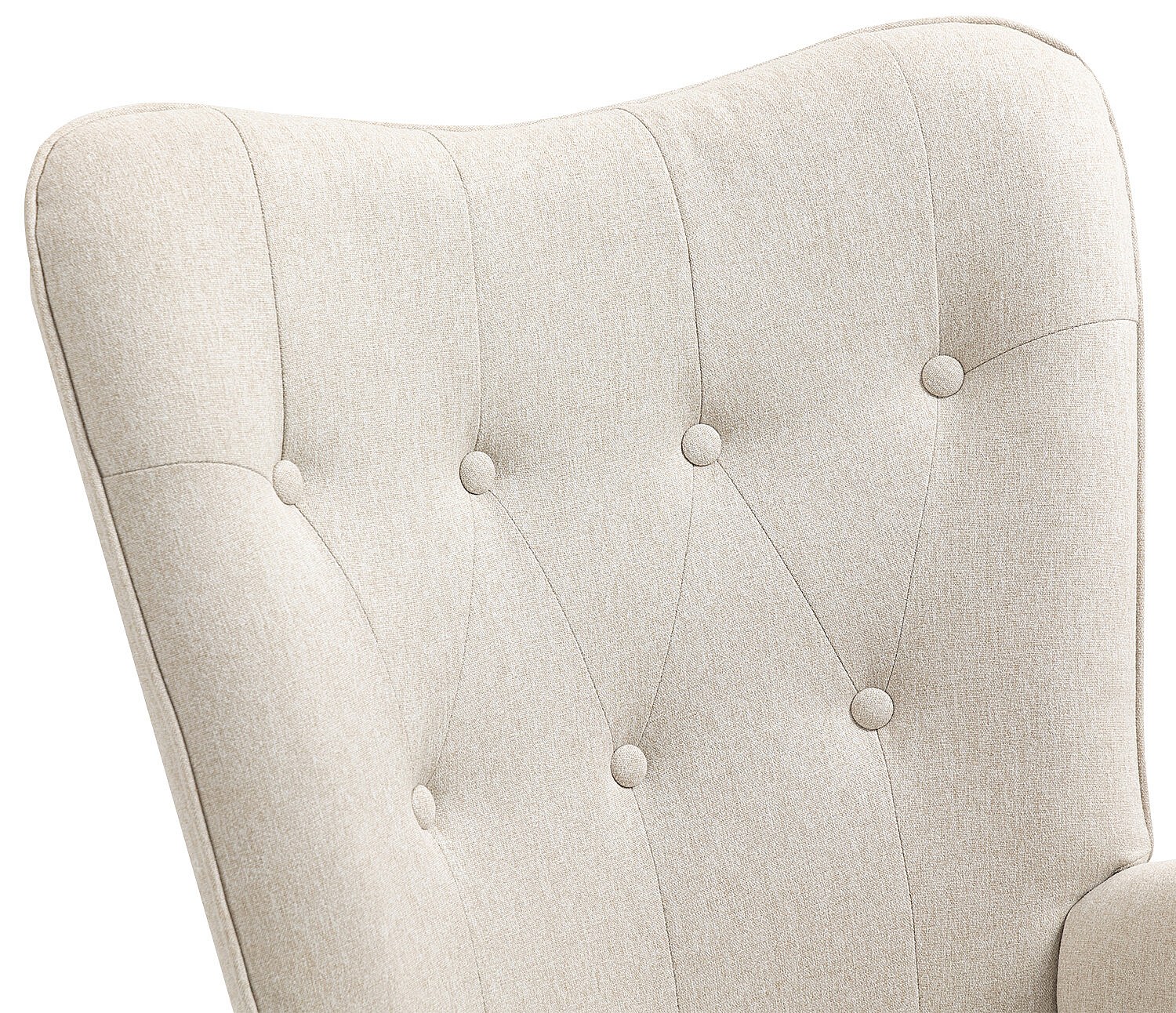Fauteuil scandinave capitonné en tissu beige KAS FABRIC BEIGE NATURAL WOOD