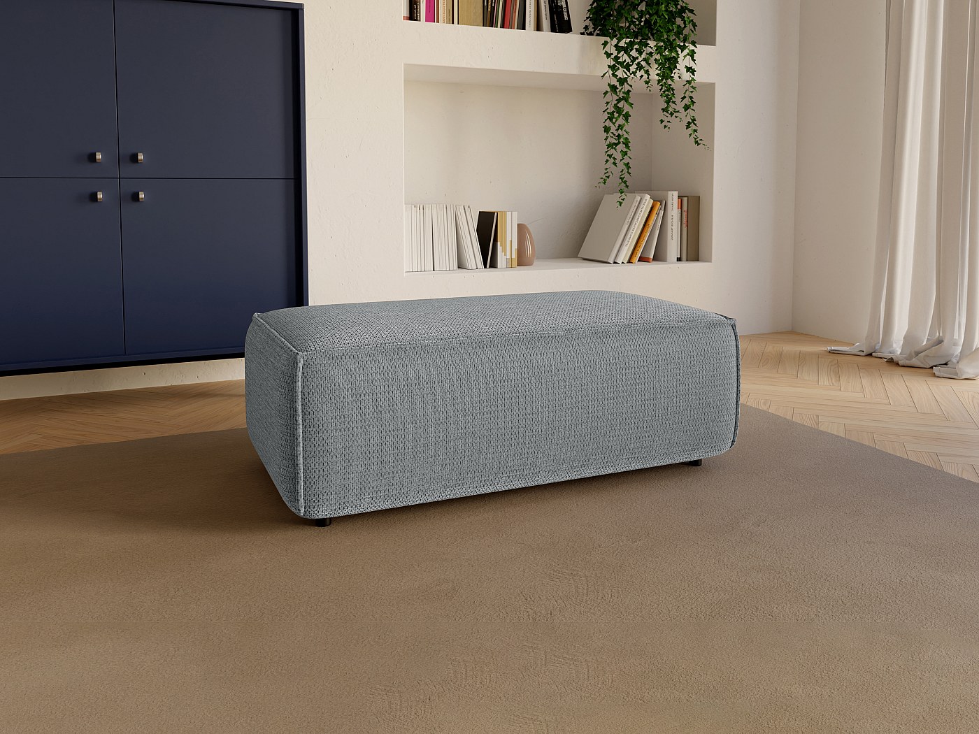Pouf rectangle en tissu texturé gris tendance AMELIA