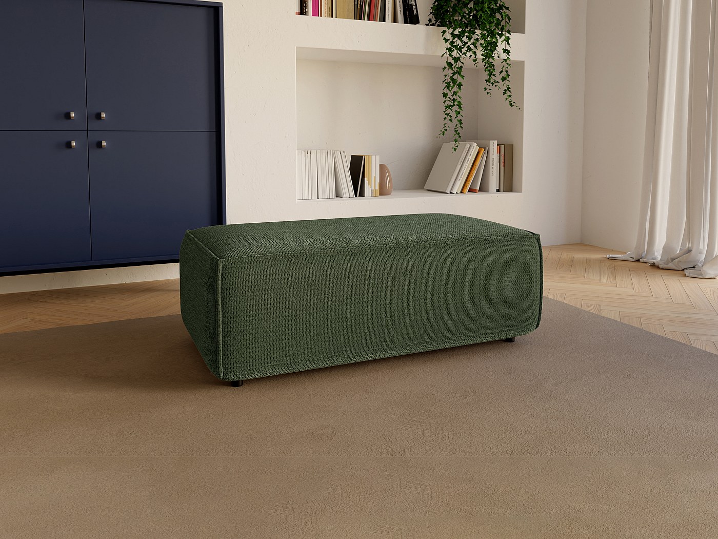 Rechthoekige poef in trendy groene textuurstof – AMELIA
