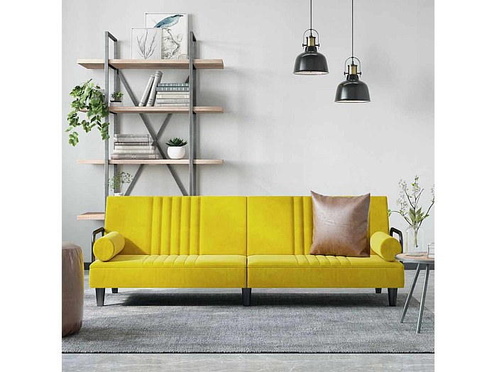Slaapbank met armleuningen fluweel geel