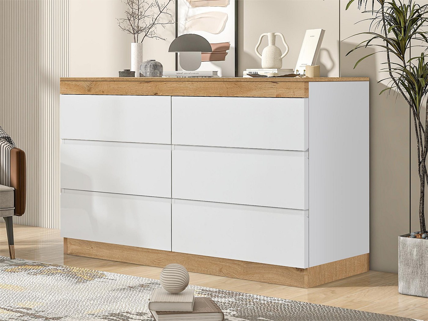 Commode moderne avec 6 tiroirs - Blanc