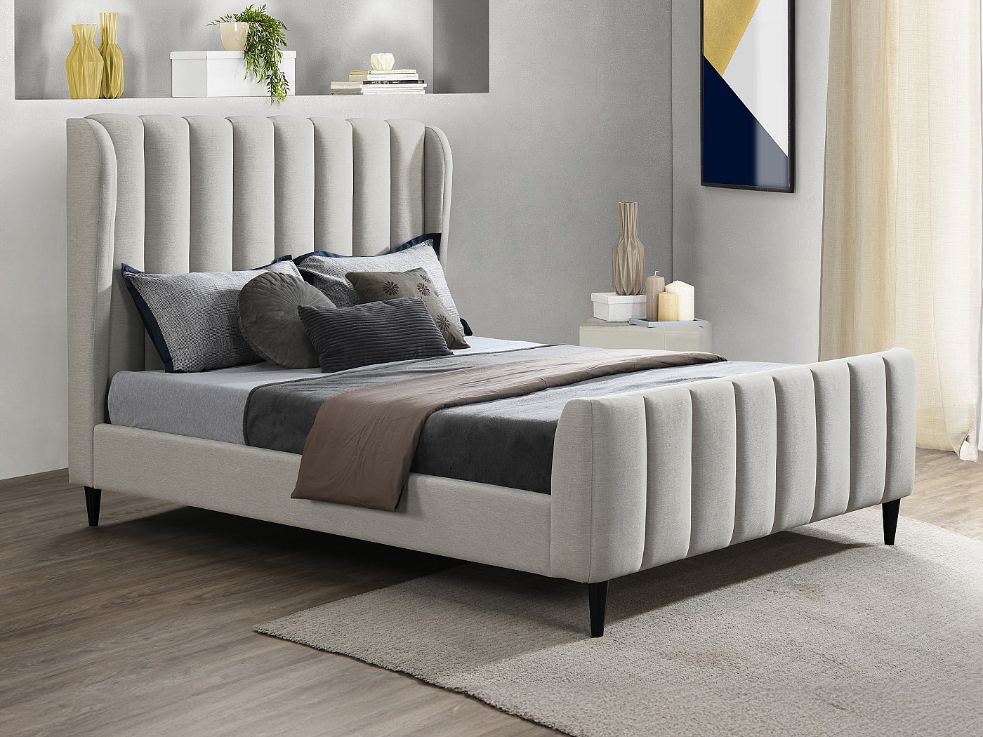 Lit queen size 160 x 200 cm en tissu avec coutures verticales coloris ...