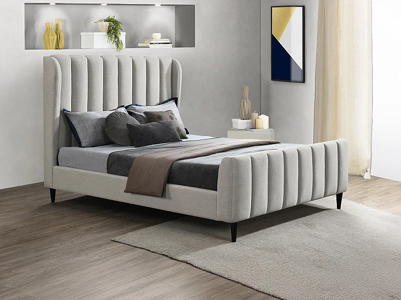 King size-seng 180 x 200 cm i stoff med vertikale sømmer i lysegrå ...