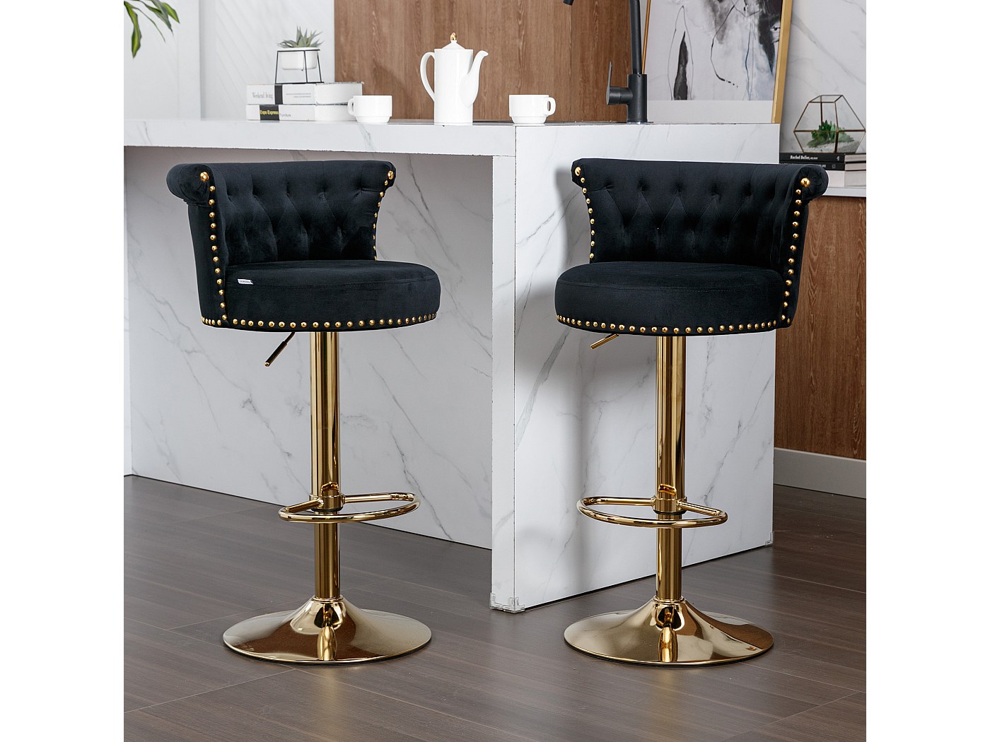 Lot de 2 tabourets pivotants réglables en hauteur avec repose-pieds ...