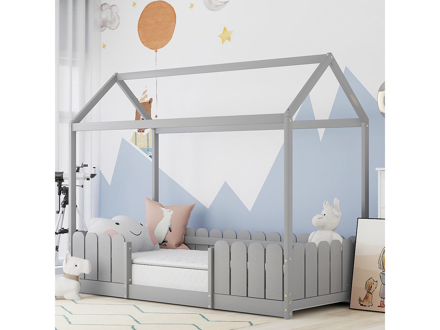Cama infantil multiusos de madera 90x200 cm con barrera de seguridad y ...