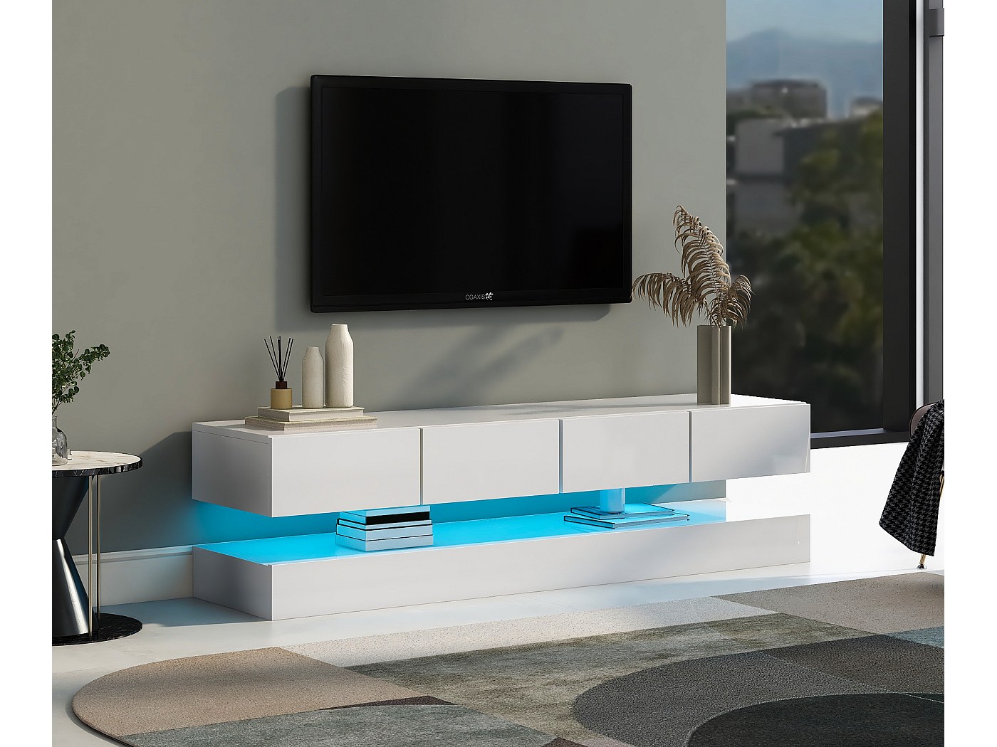 Mobile TV LED con 2 armadi, 4 cassetti grandi e illuminazione LED ...