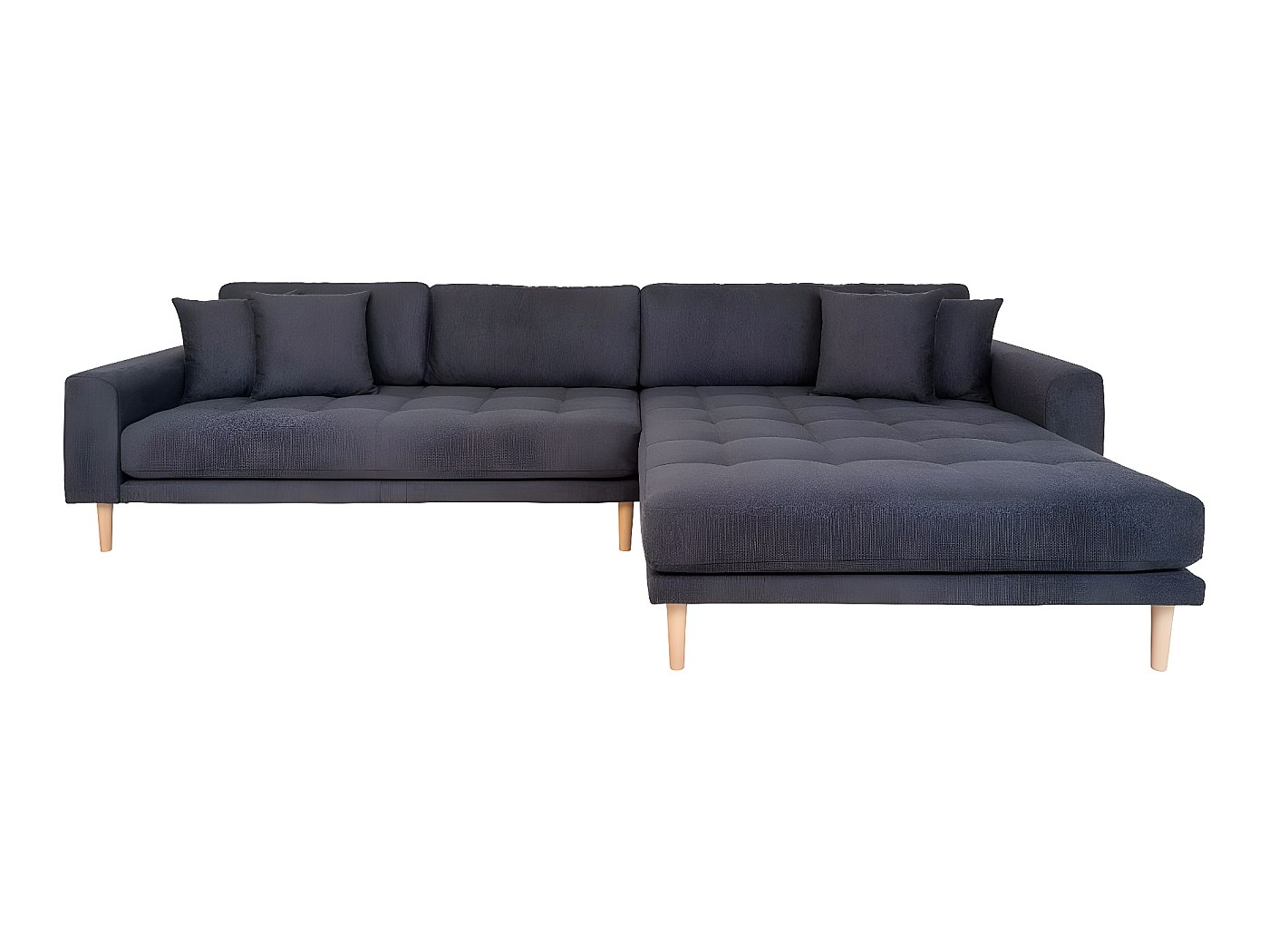 Lido Sofa , Loungesofa rechts gewendet mit 4 Kissen dunkelgrau.