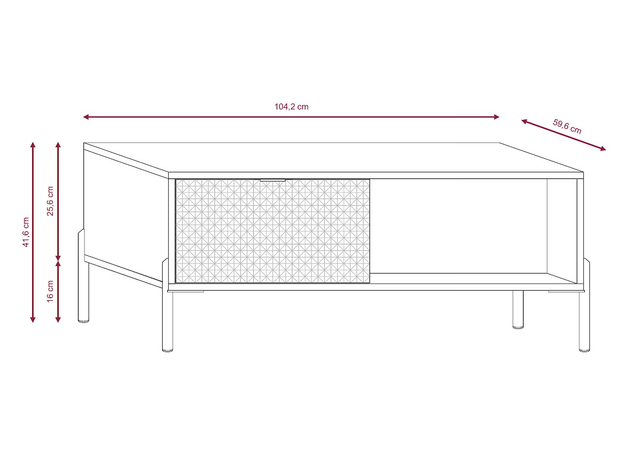 Table basse - façade cannelée, blanche avec pieds dorés - CALVIO
