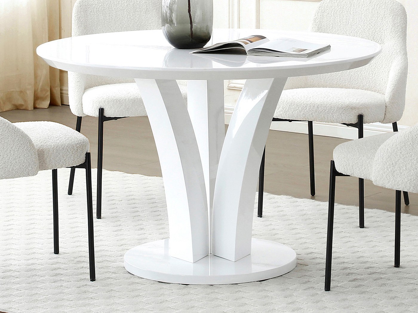 Table à manger ronde 4 personnes en MDF - Blanc laqué - VIALETA