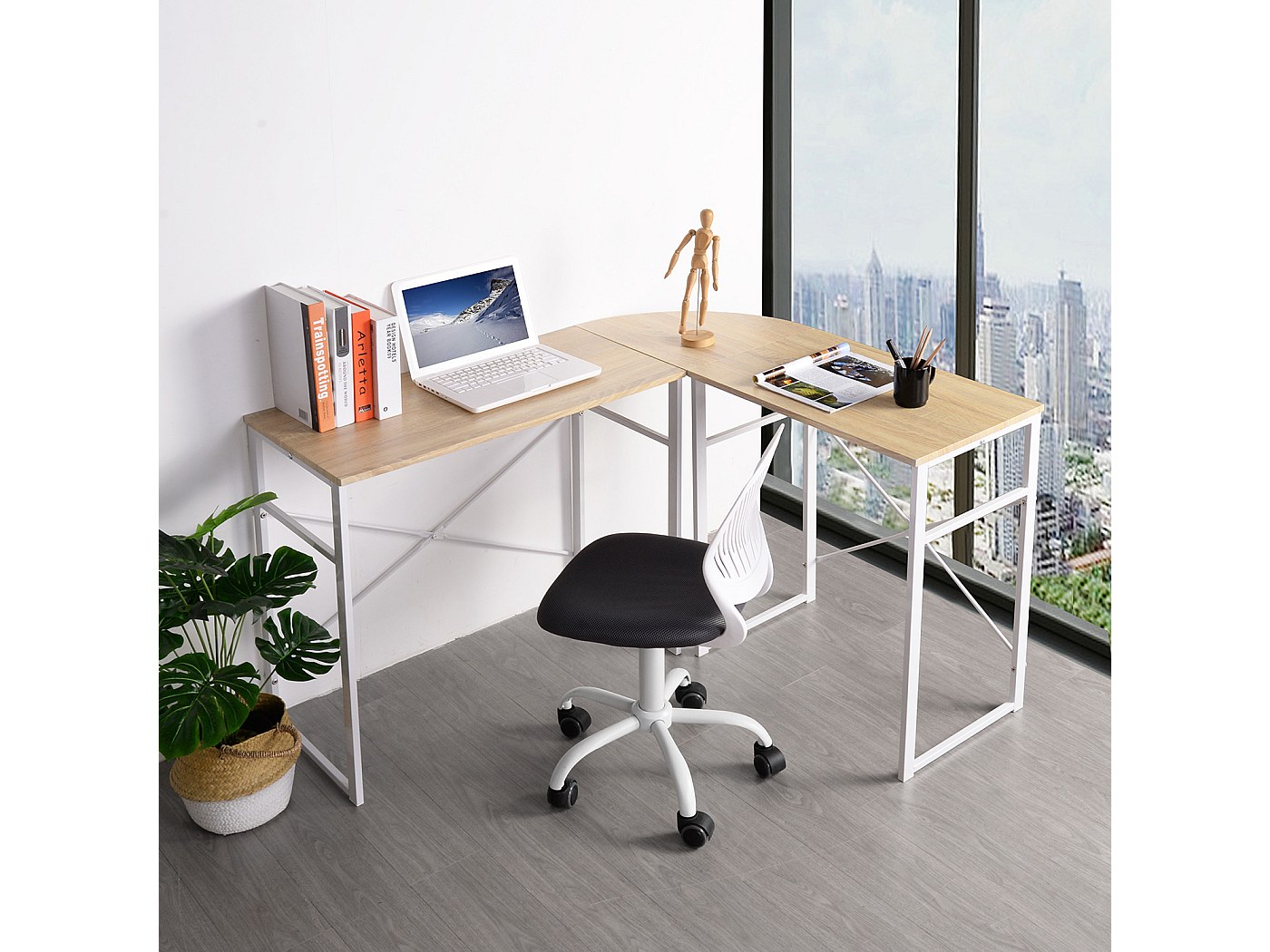 Bureau en L,bureau d'ordinateur d'angle,surface en bois Premium et ...