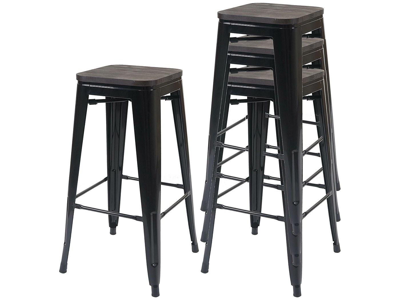 Tabouret de bar MCW-A73 (lot de 4), noir