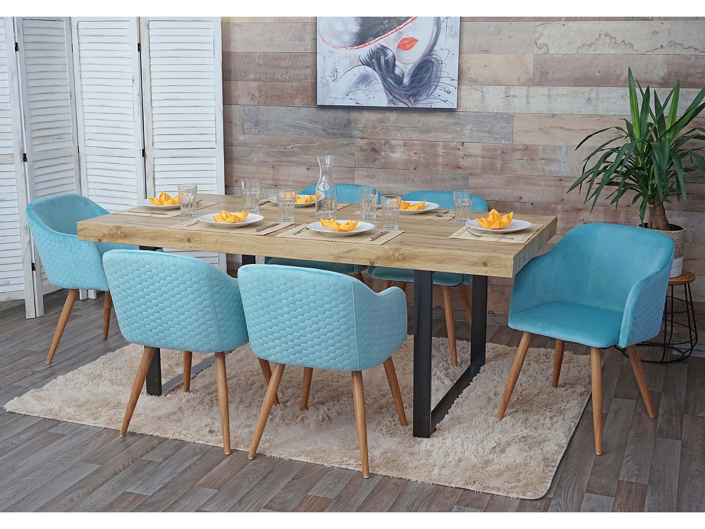 Chaise de salle à manger MCW-D71 (lot de 6), velours turquoise