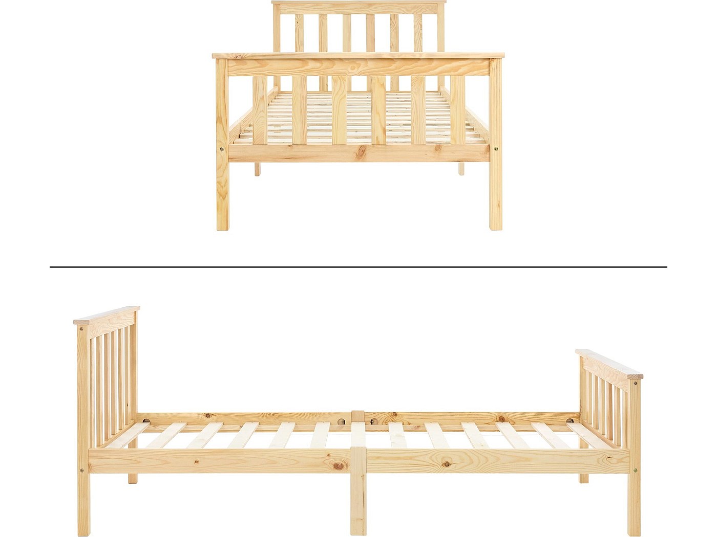 Letto singolo in legno con testiera e pediera rete a doghe 200 x 90 cm ...