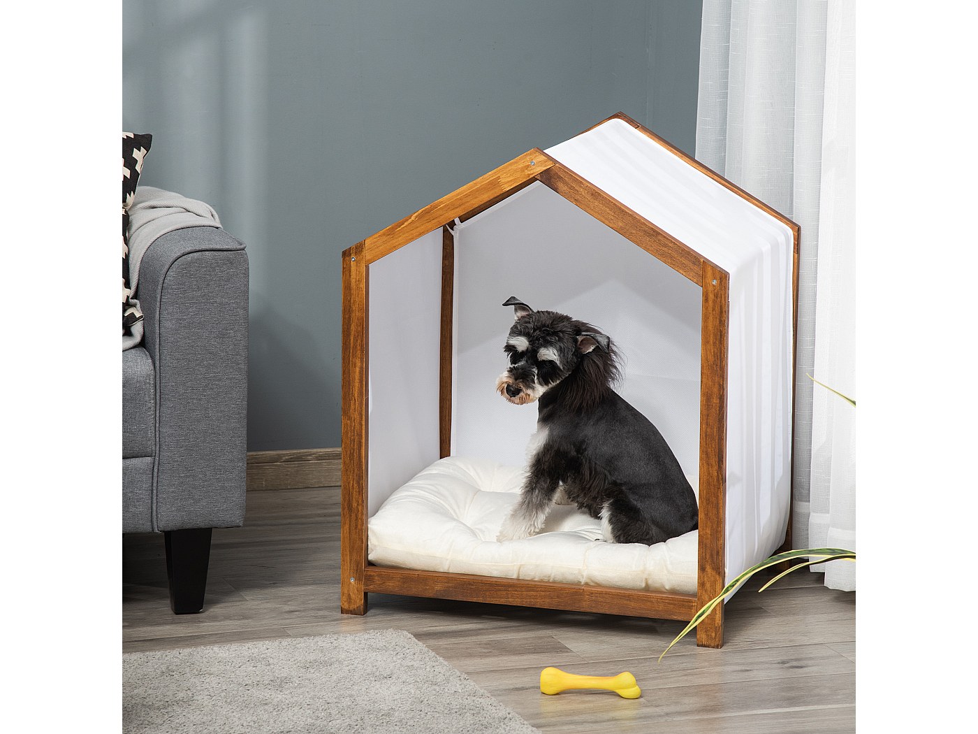 Niche d'intérieur pour chien en bois et tissu style cabane scandinave ...