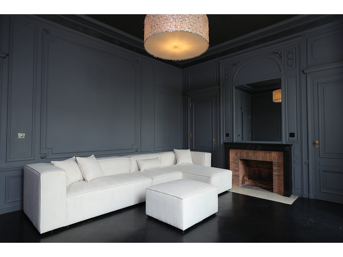 Méridienne droite pour canapé modulable en velours côtelé beige LIVAL ...