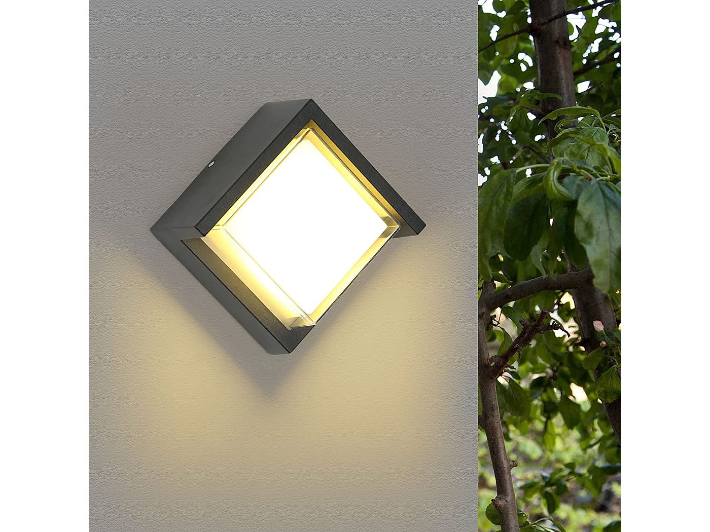 Luz de pared LED al aire libre, negro, 16*16*10 cm, 3000k tibia blanca ...