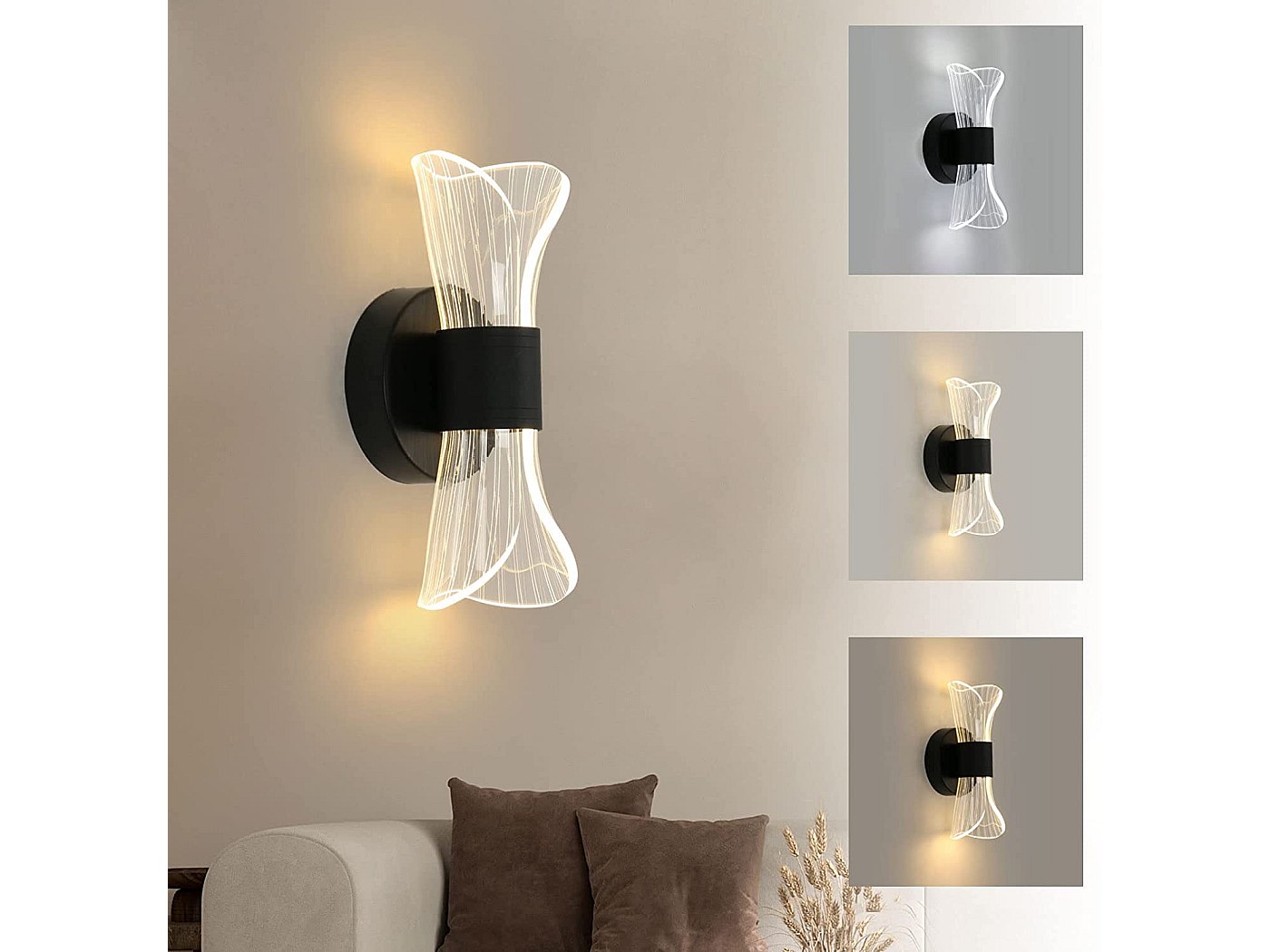 Luz de pared LED moderna, negra, 22*10*8cm, 12w