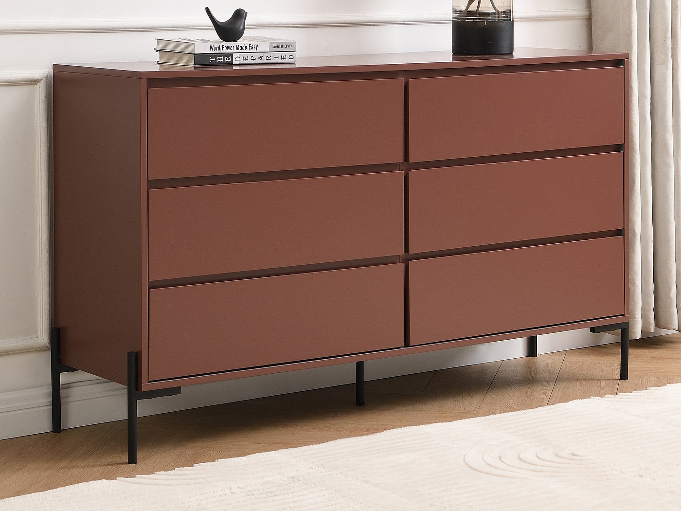 Commode 6 tiroirs - MDF et métal - Terracotta et noir - KORASA de ...