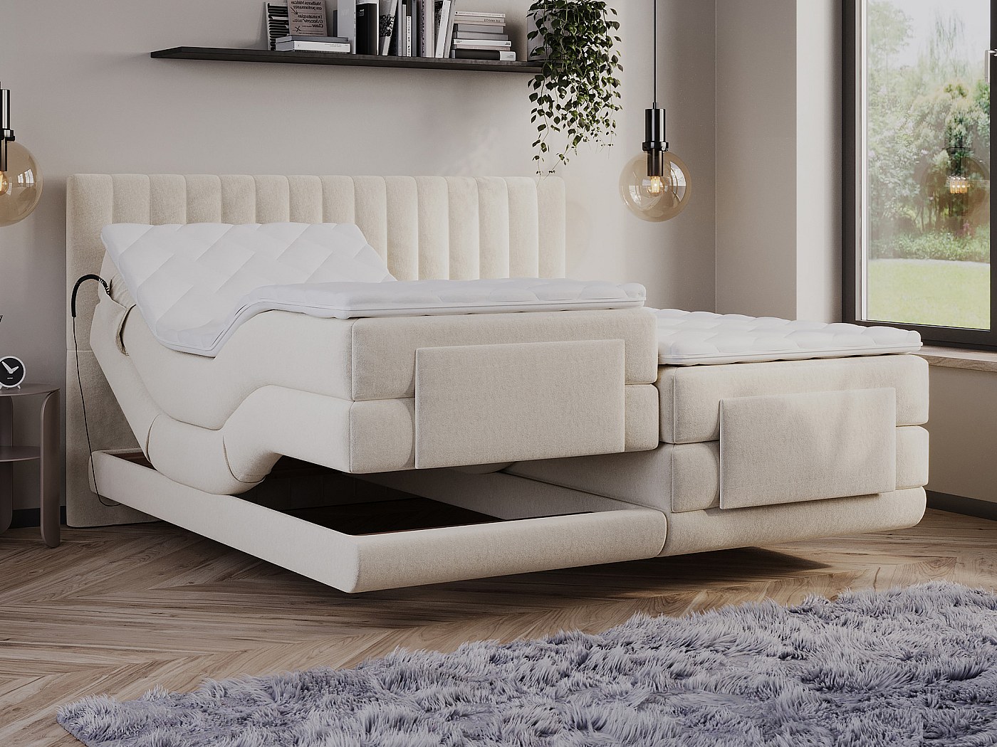 Set complete boxspring - 2 x 80 x 200 cm - Velours - Beige - DONISI van ...