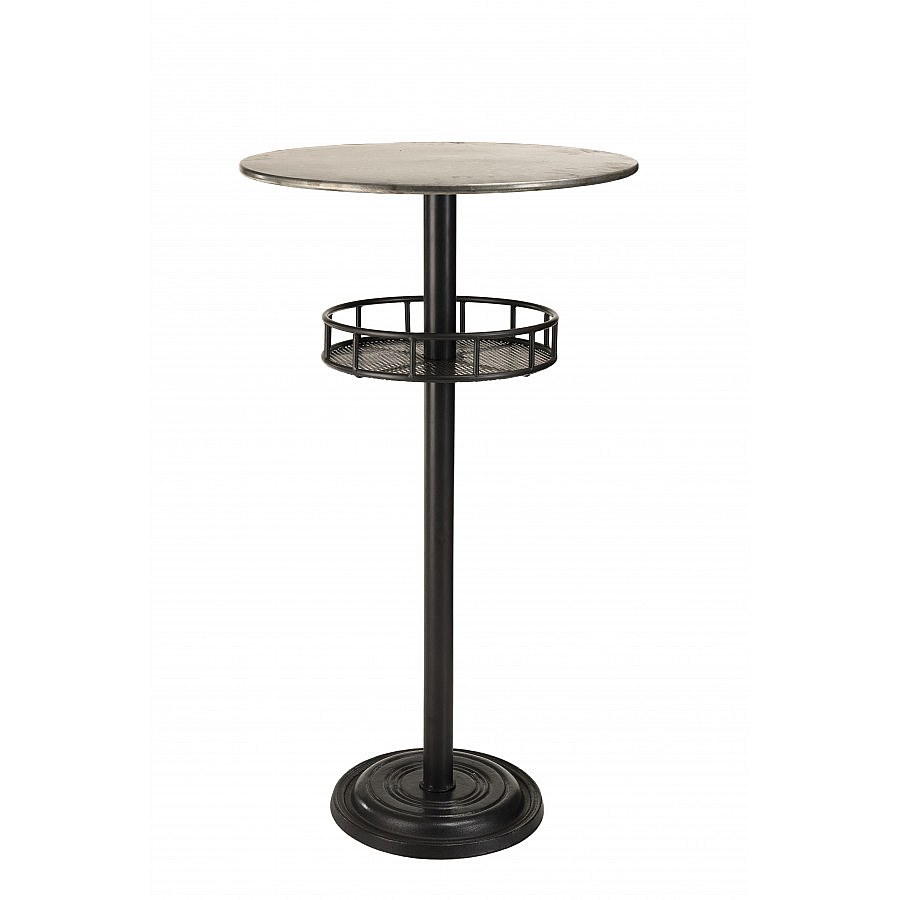 Table de bar ronde 1 étagère Plaque zinc Pieds métal noir D58
