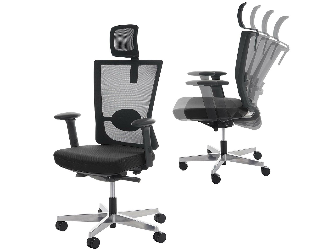 Bureaustoel MERRYFAIR Karlstad, zwart, met hoofdsteun