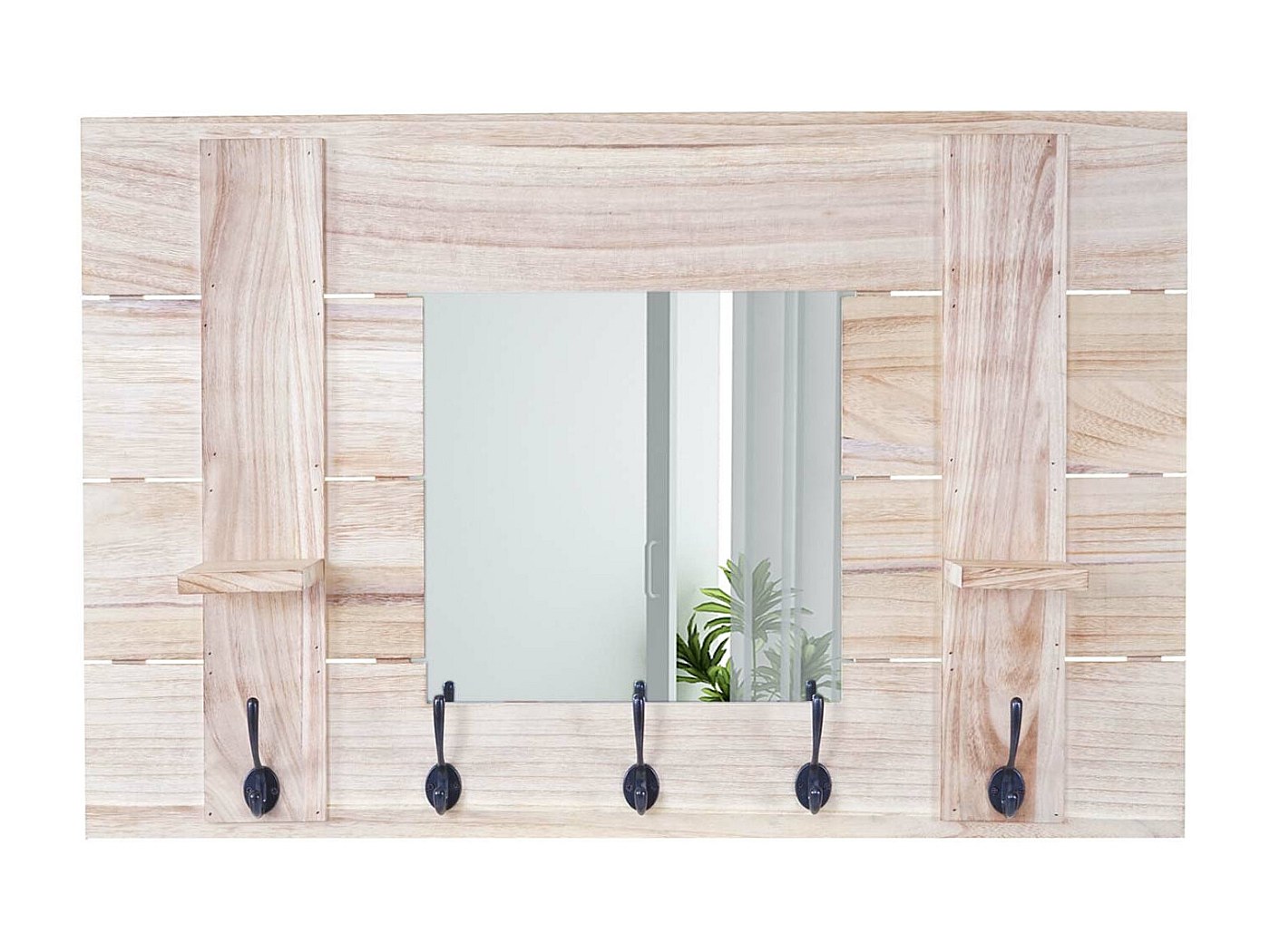 Bengaleiro de parede MCW-C89 com espelho, castanho natural