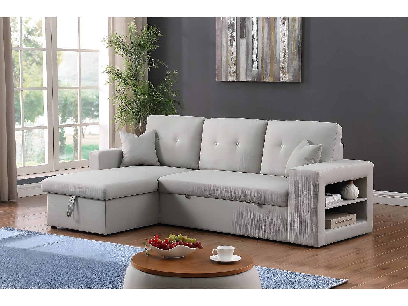 Sofá cama esquinero/reversible "Axel" - 3 plazas - Gris claro