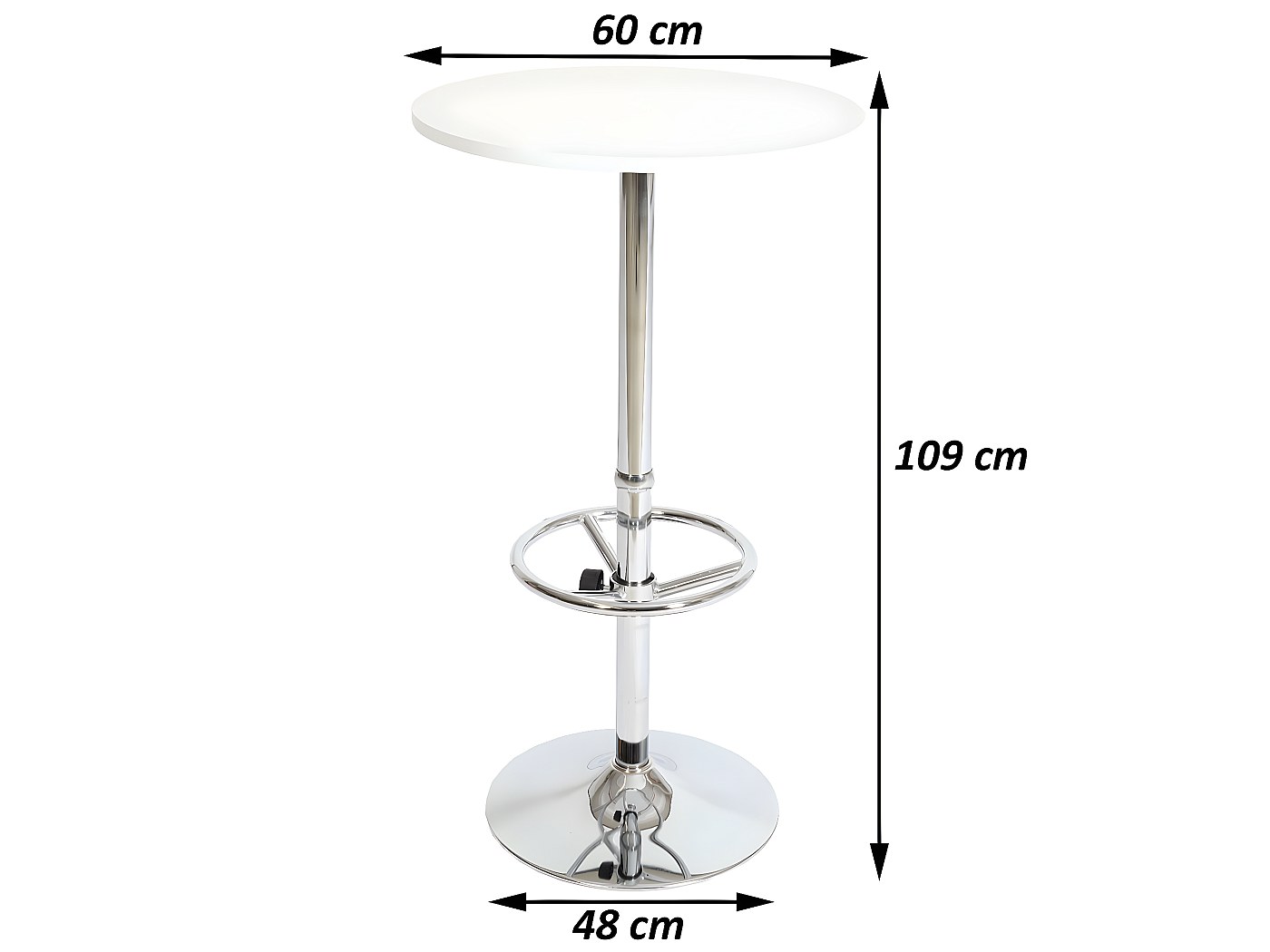 Table de bar / table haute Bari, ronde, avec repose-pied, 109x60x60cm, noir