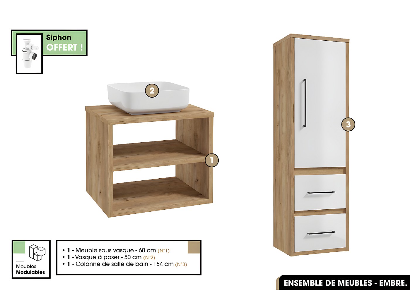 Ensemble complet - de salle de bain - Meuble - Colonne - Vasque avec ...
