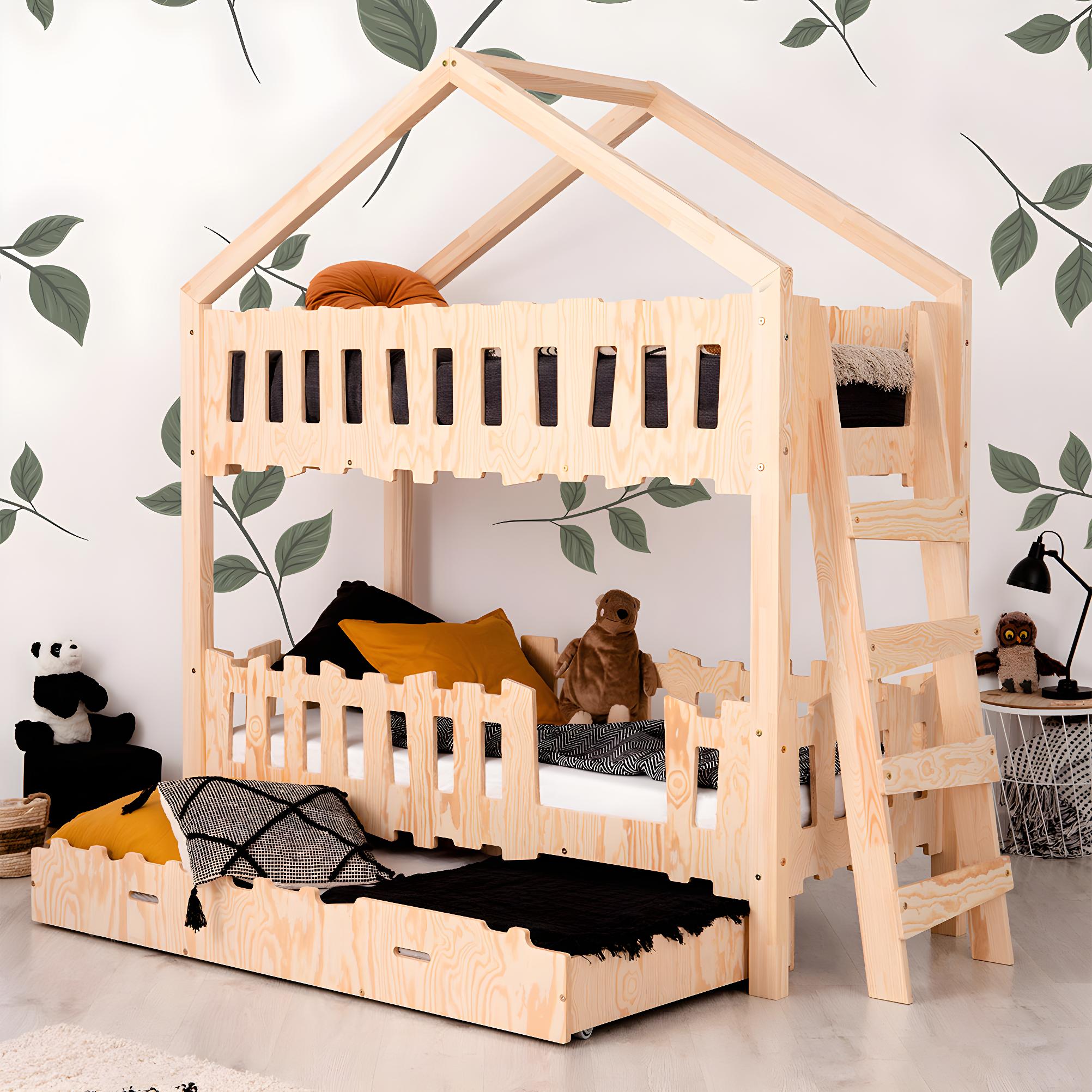 Lit Cabane Superposé 90x200 échelle à Droite Sommier Et Tiroir Inclus