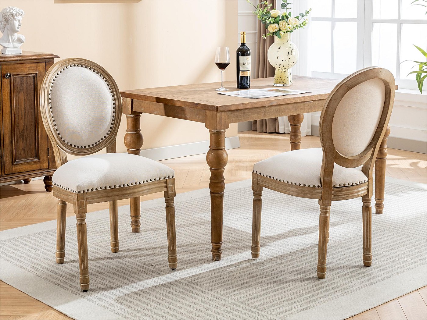 Set di 2 sedie imbottite in lino con gambe regolabili - struttura in ...