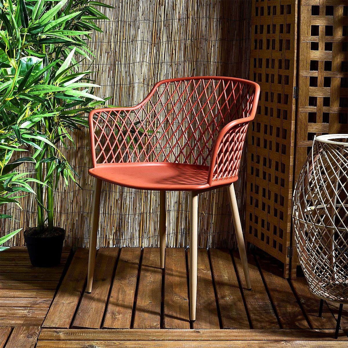 TRESSIE - Lot de 4 Fauteuils Terracotta Pieds Effet Bois Verni