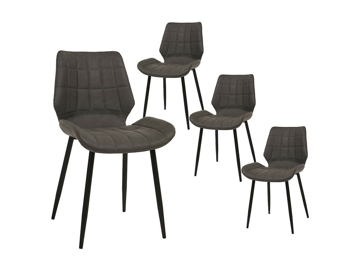 CARA - Lot de 4 Chaises Simili Cuir Anthracite