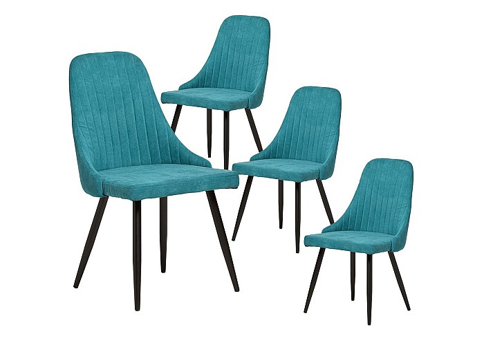 ANNA - Lot de 4 Chaises Tissu Turquoise et Pieds Noirs