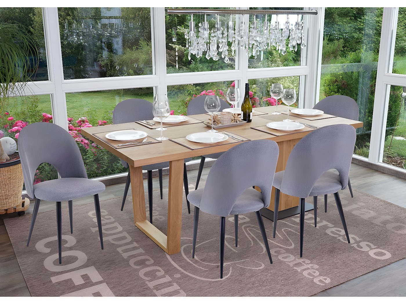 Set 6x sedie HWC-D73 design retro anni 50 metallo tessuto grigio scuro