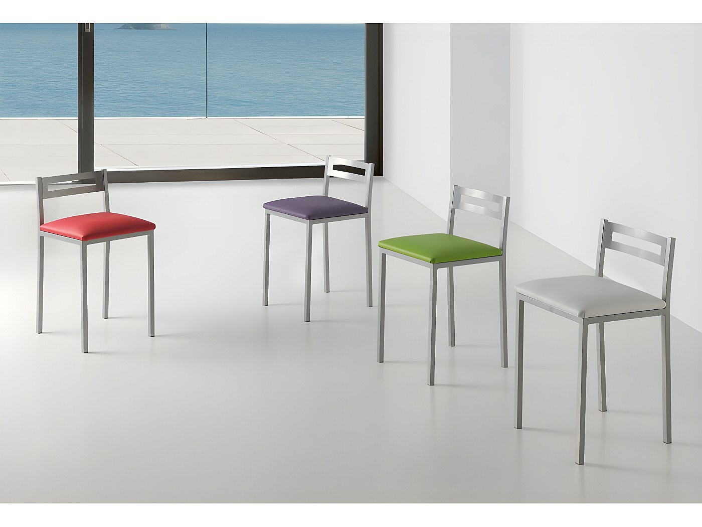 Set de 4 taburetes de cocina - Polipiel Roja, 34x34x65 cm - MOLI