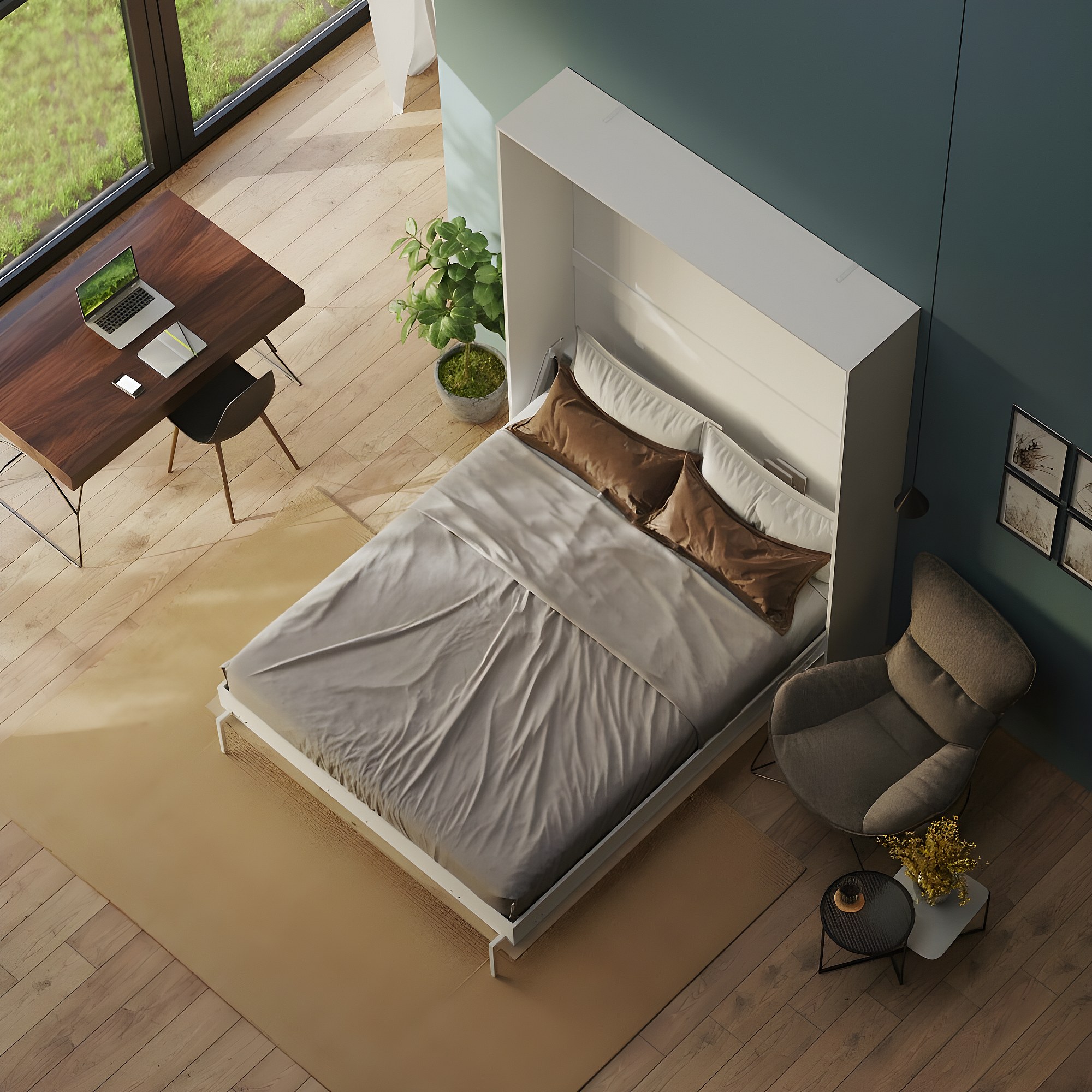 Armoire Lit escamotable 160x200cm Blanc/Chêne Sauvage Vertical Matelas ...