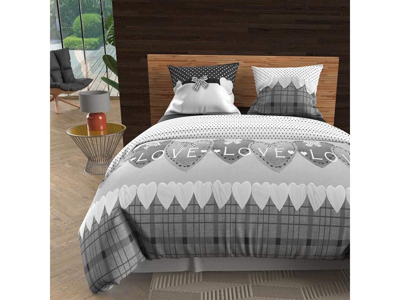 Parure de lit Love gris 140x200 cm