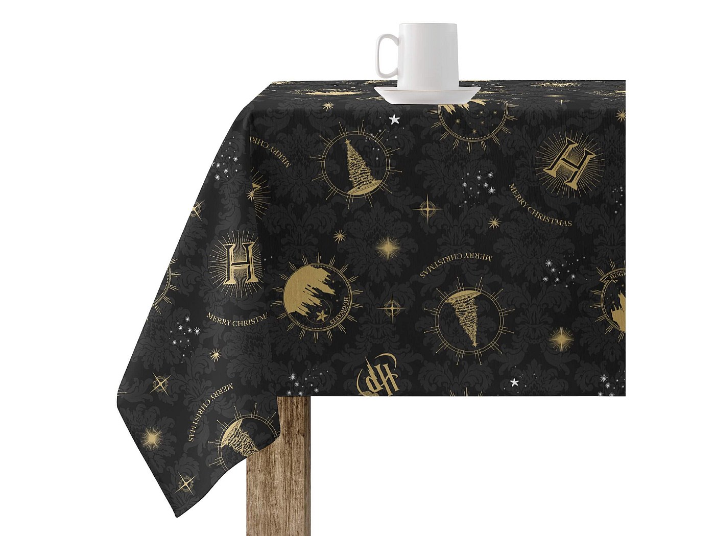 Mantel resinado antimanchas Hogwarts Christmas Black - 200X140 cm