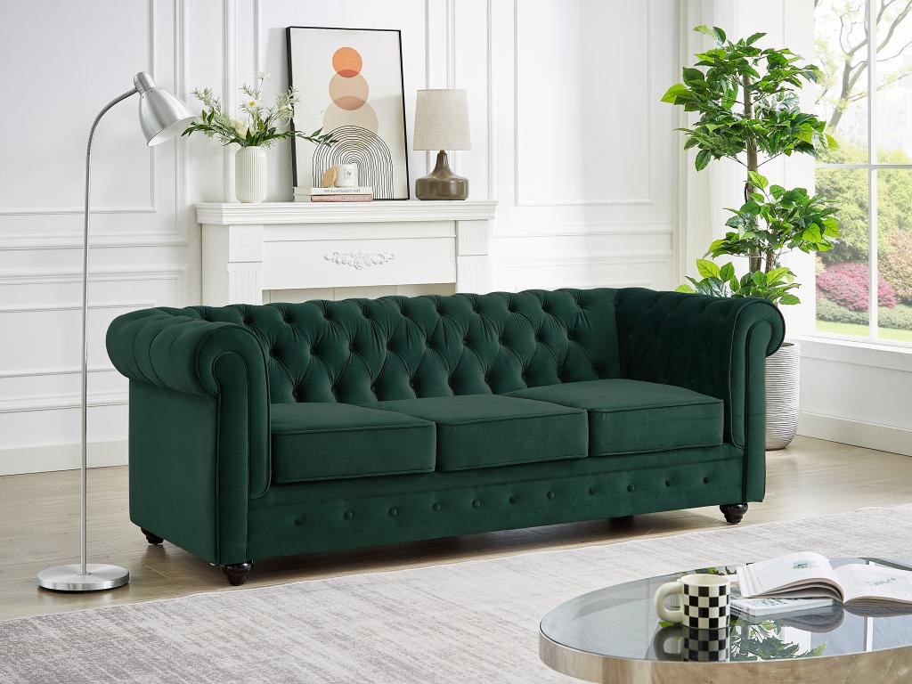 Sofas 3 Sitzer 2 Sitzer Samt Grun CHESTERFIELD