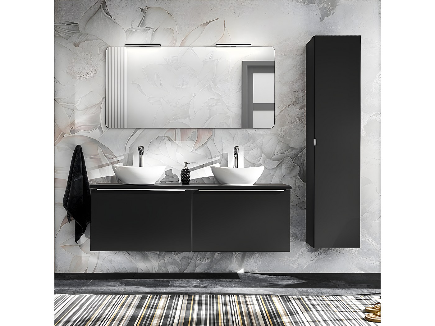 Ensemble meuble double vasque 160cm et colonne Éros Noir