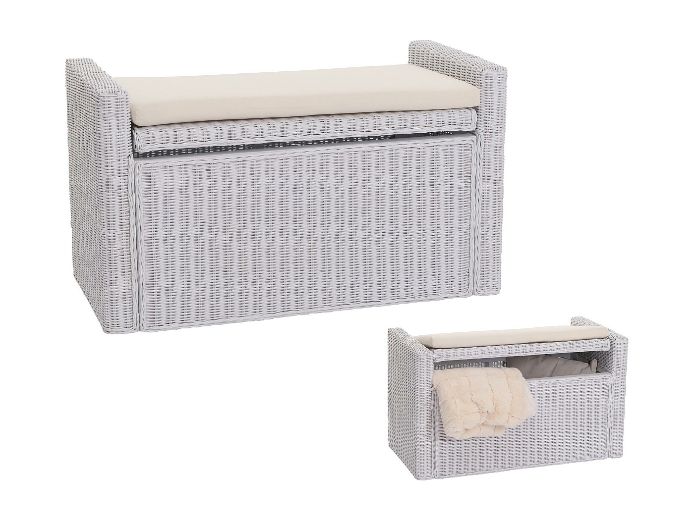 Banc Genua Rattan Compartiment de rangement, blanc