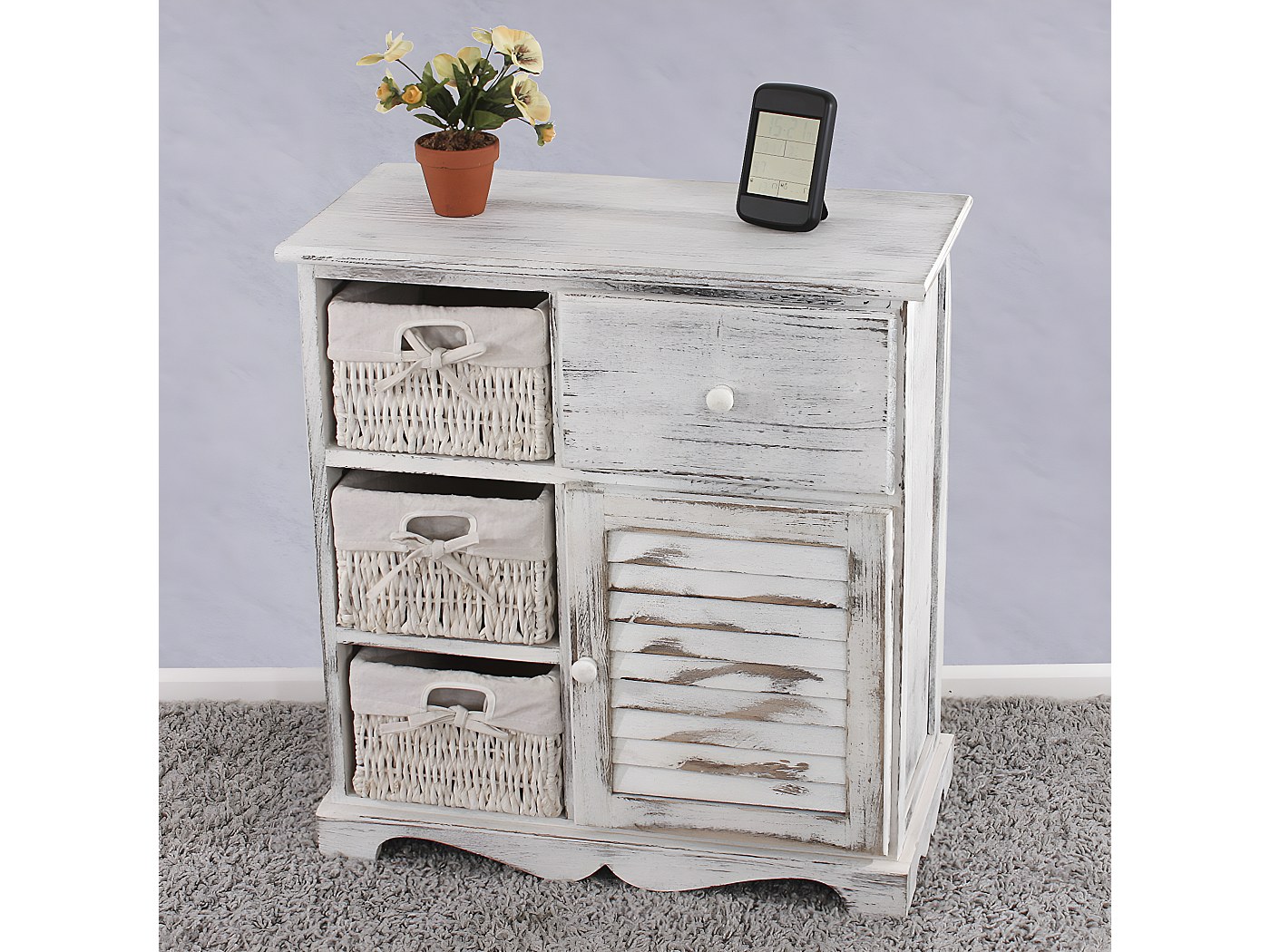 Commode Armoire avec 3 paniers, blanc