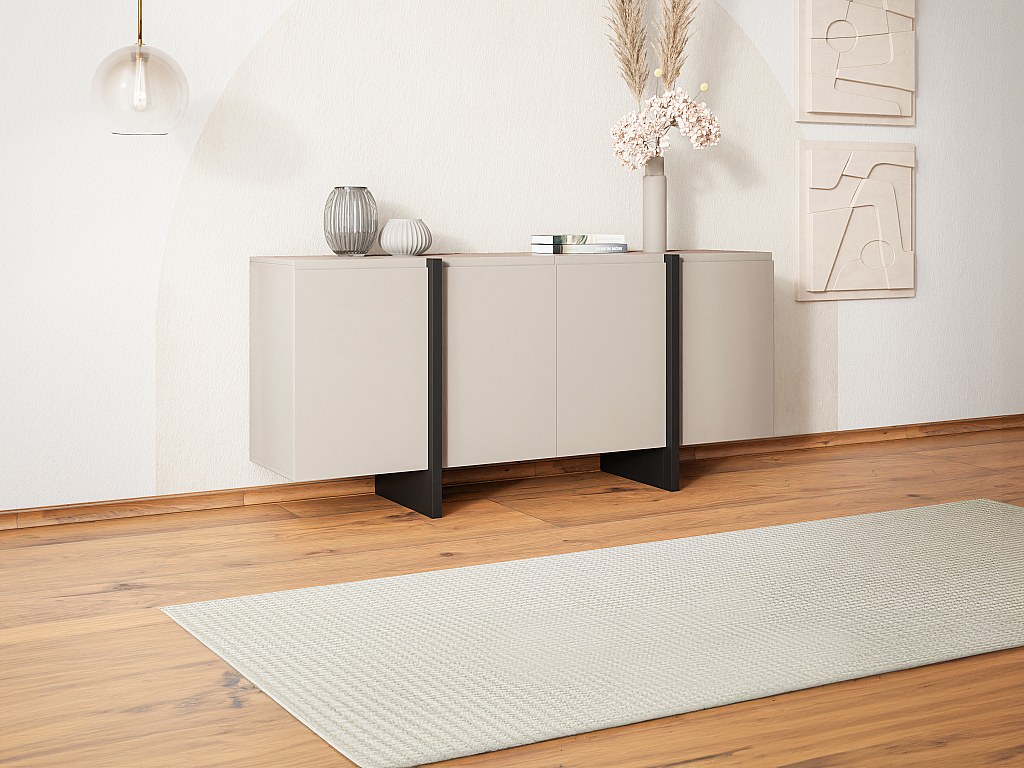 Mueble aparador con 4 puertas de MDF - Beige y negro - LUVONIA