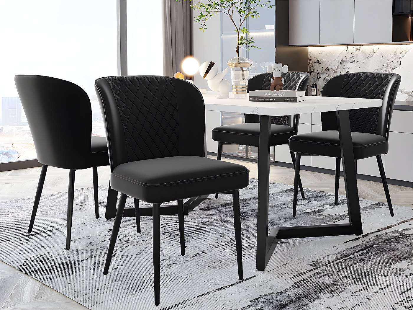 Set di 4 sedie rivestite in velluto - struttura in metallo - Nero